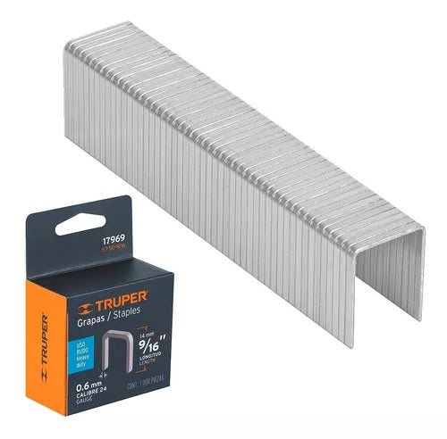Grapa 9/16 (14.2 mm) Caja 1000 Piezas (ET-50-9/16) TRUPER (17969) - Ferretera la Fama